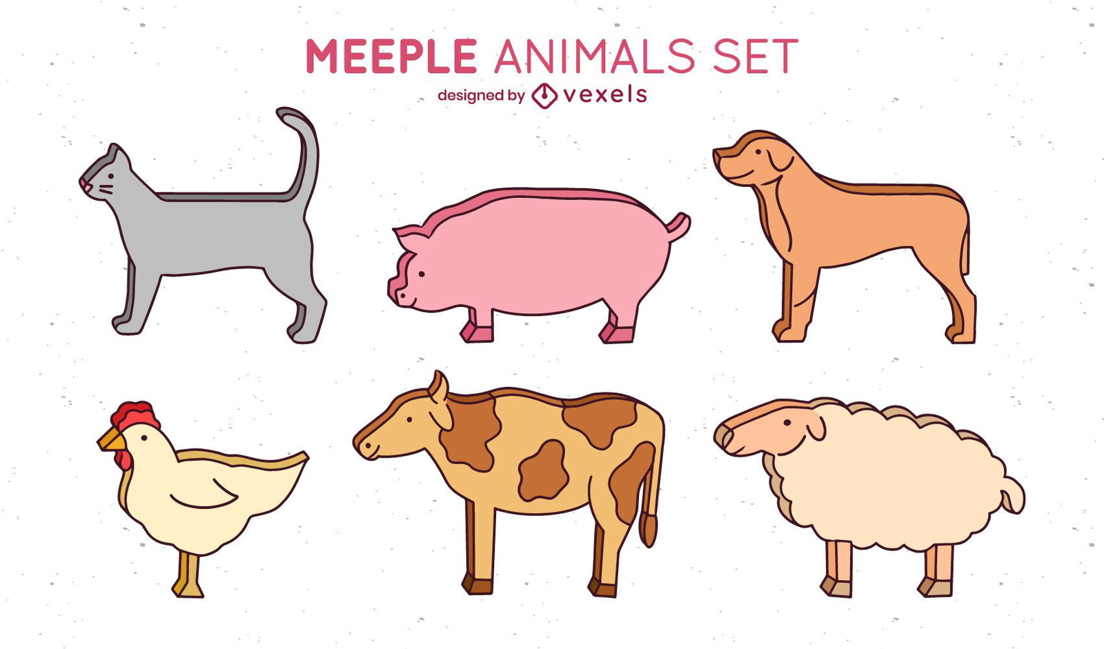 Meeple Animals Set Design Vector Download