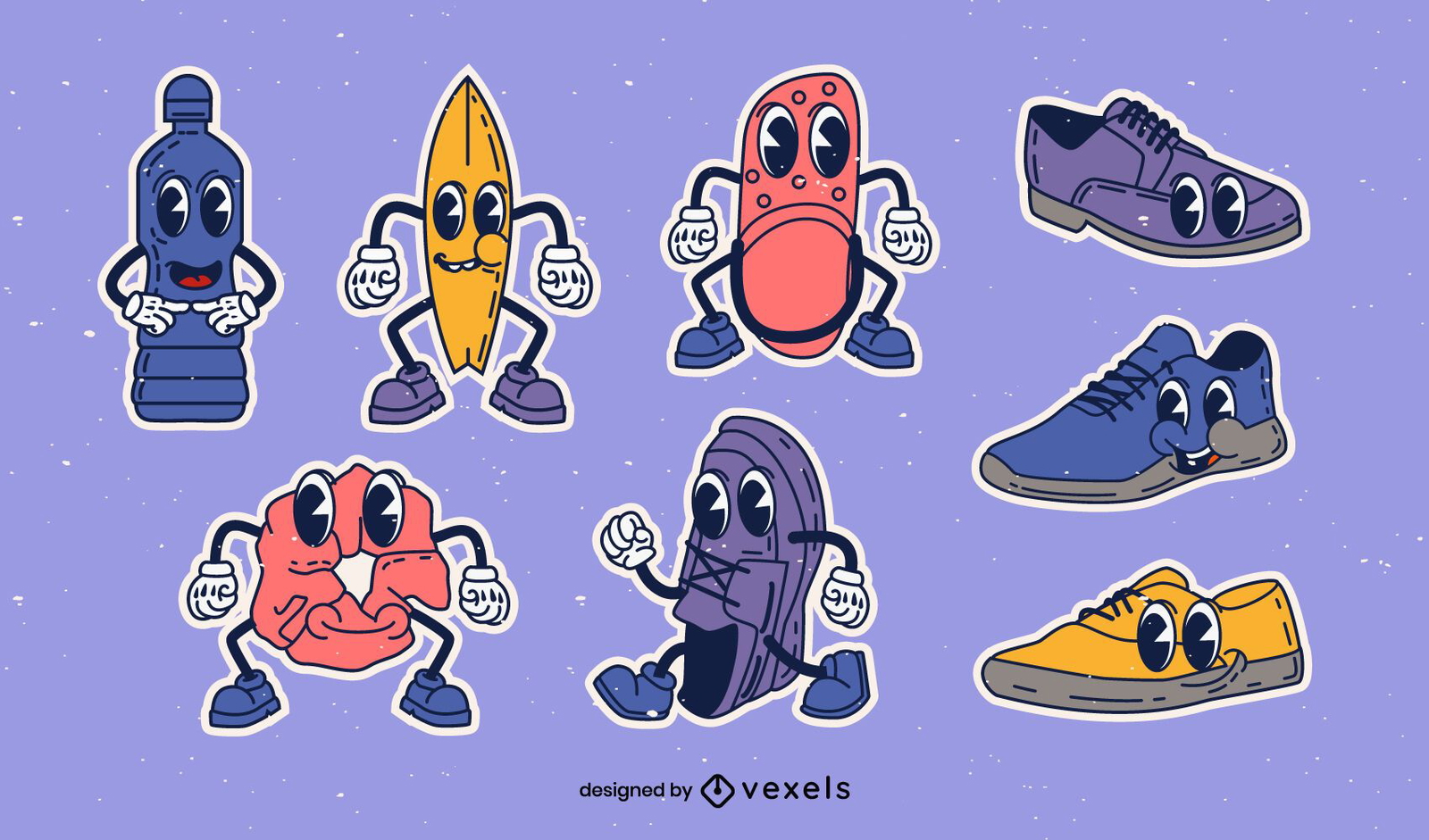 Retro Cartoon Objects Set Vector Download