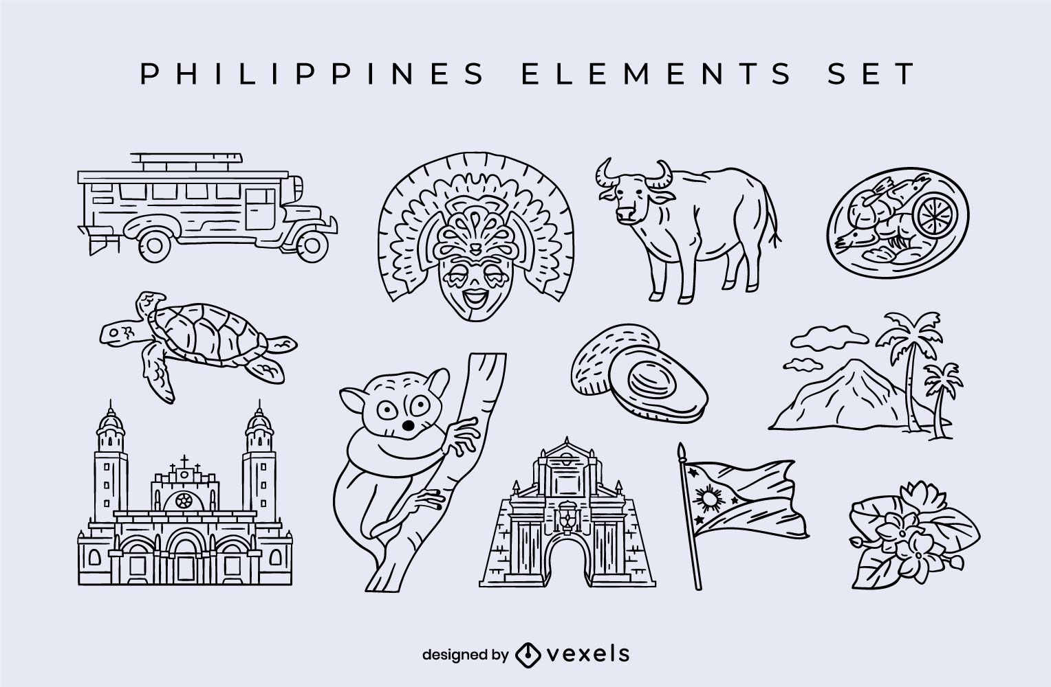 Philippines Elements Stroke Set Vector Download