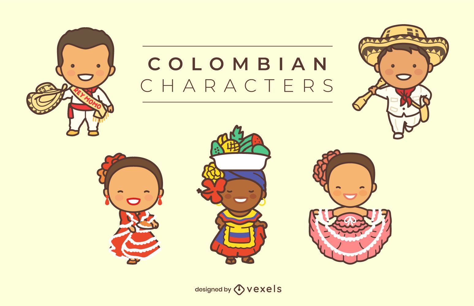 Cute Colombian Characters Set Vector Download