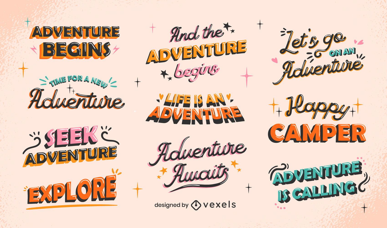 Adventure Lettering Set Vector Download