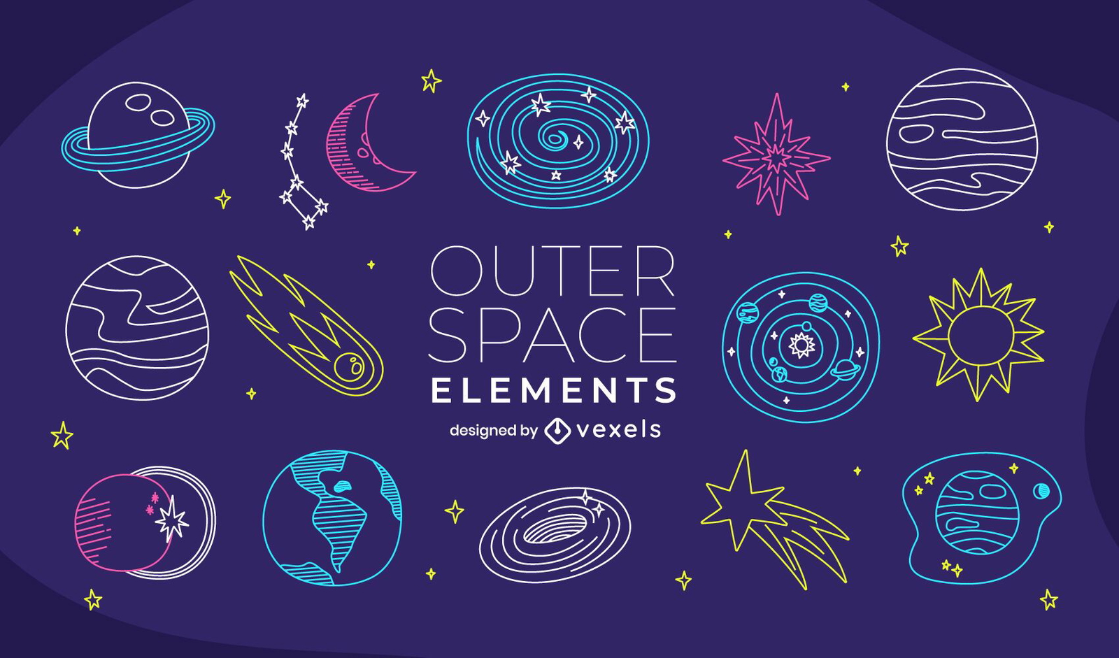 Outer Space Doodle Set Vector Download