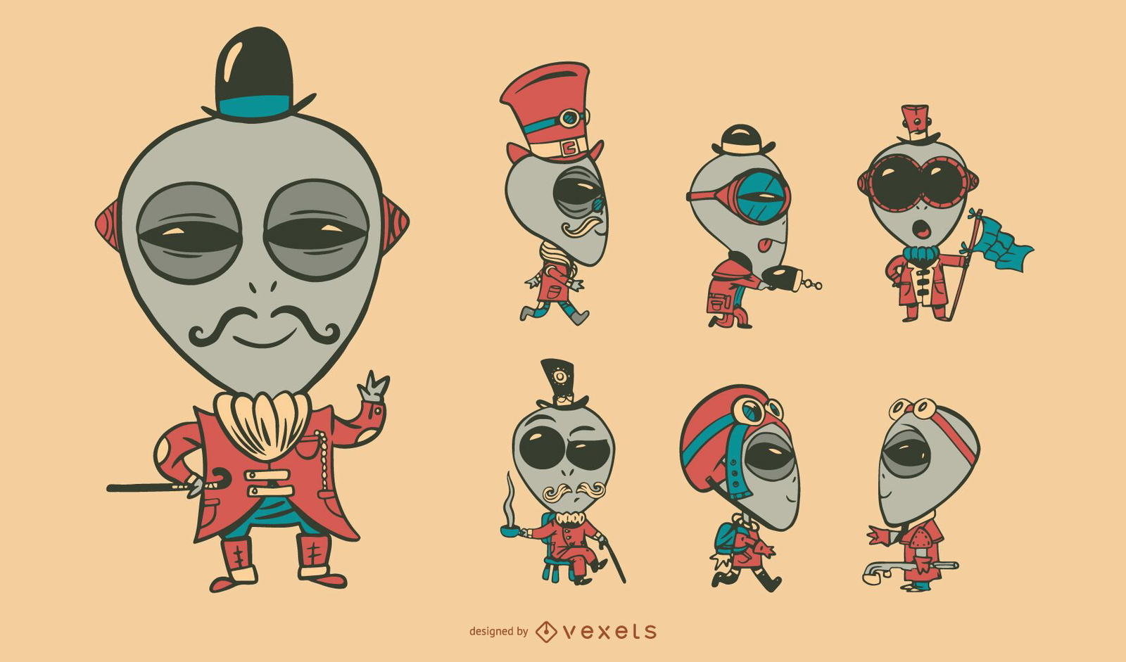 Steampunk Alien Character Set Vector Download