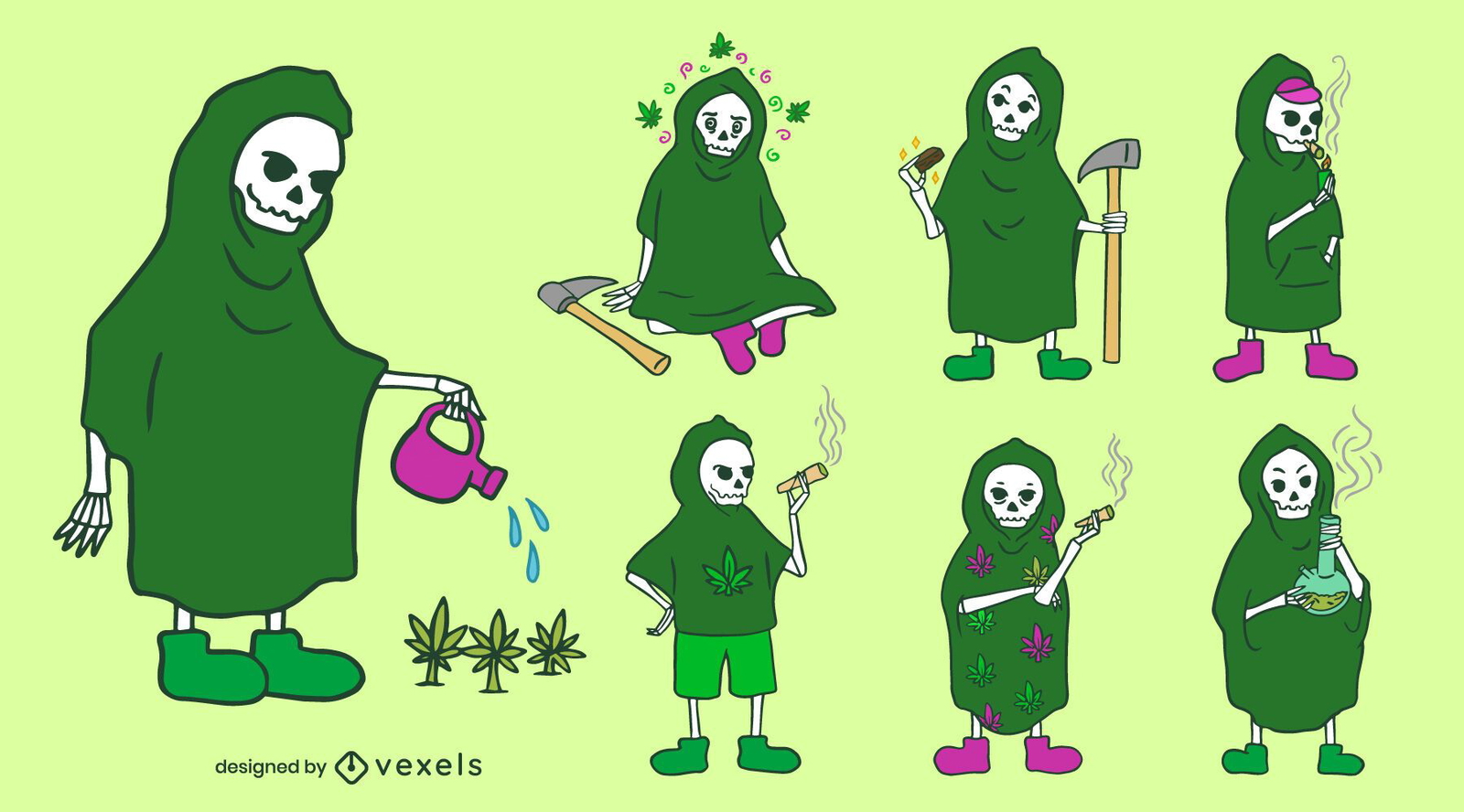 Grim Reaper Weed Character Set Vector Download