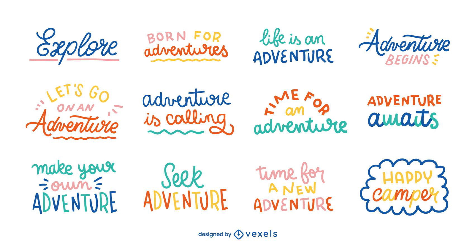 Adventure Fun Lettering Set Vector Download