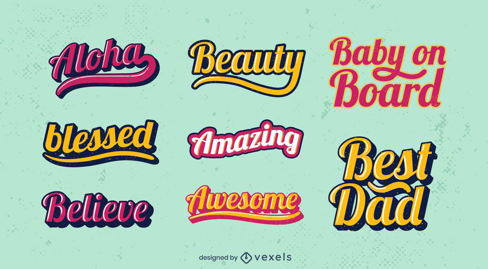 Retro Positive Lettering Set Vector Download
