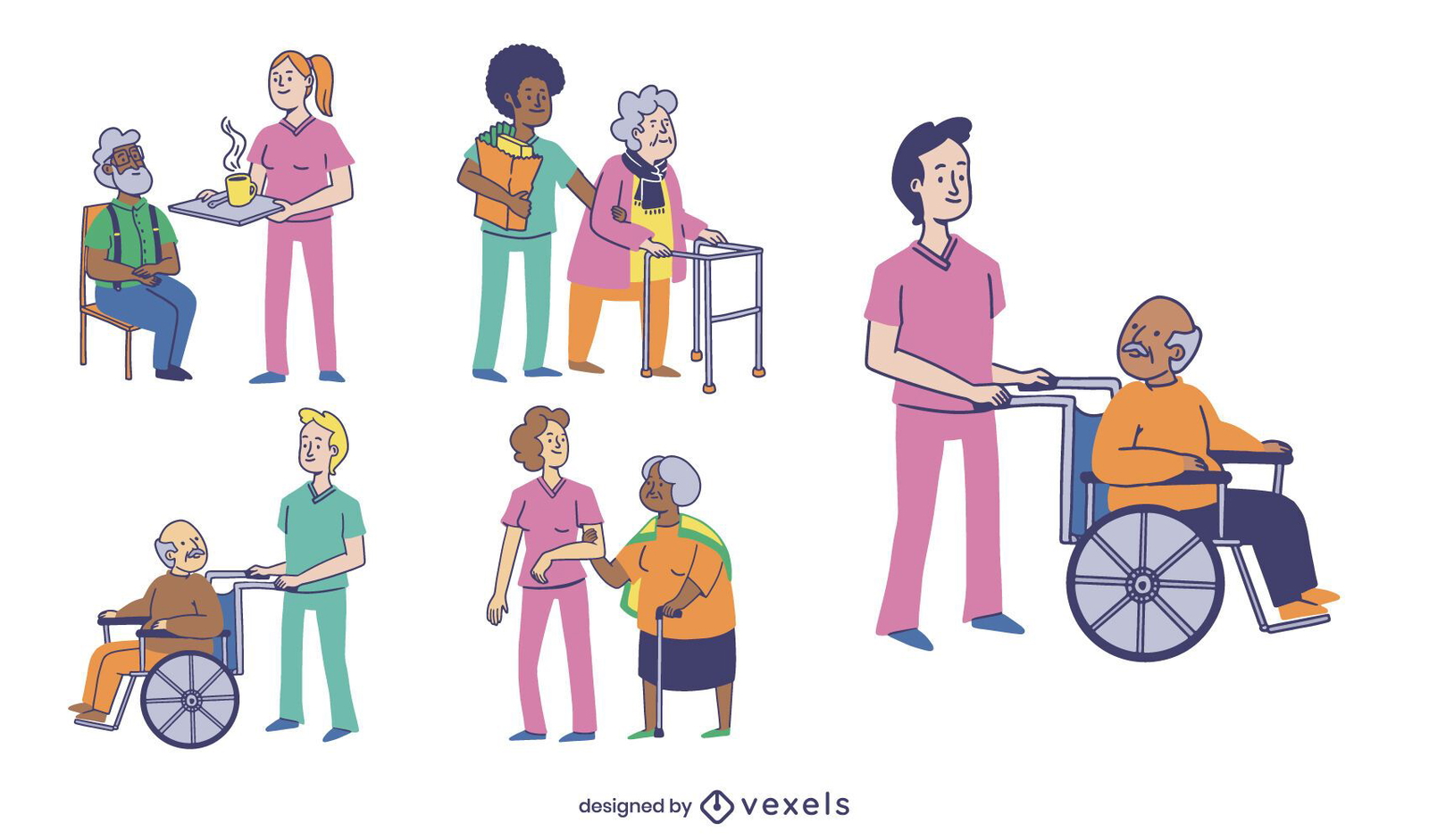 Geriatric Nurses People Set Vector Download