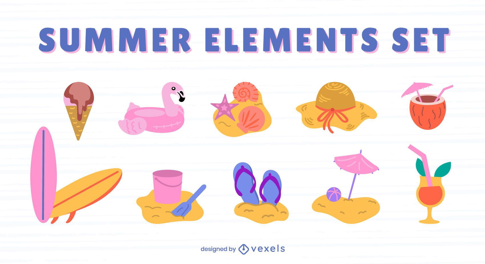 Summer Flat Elements Set Vector Download