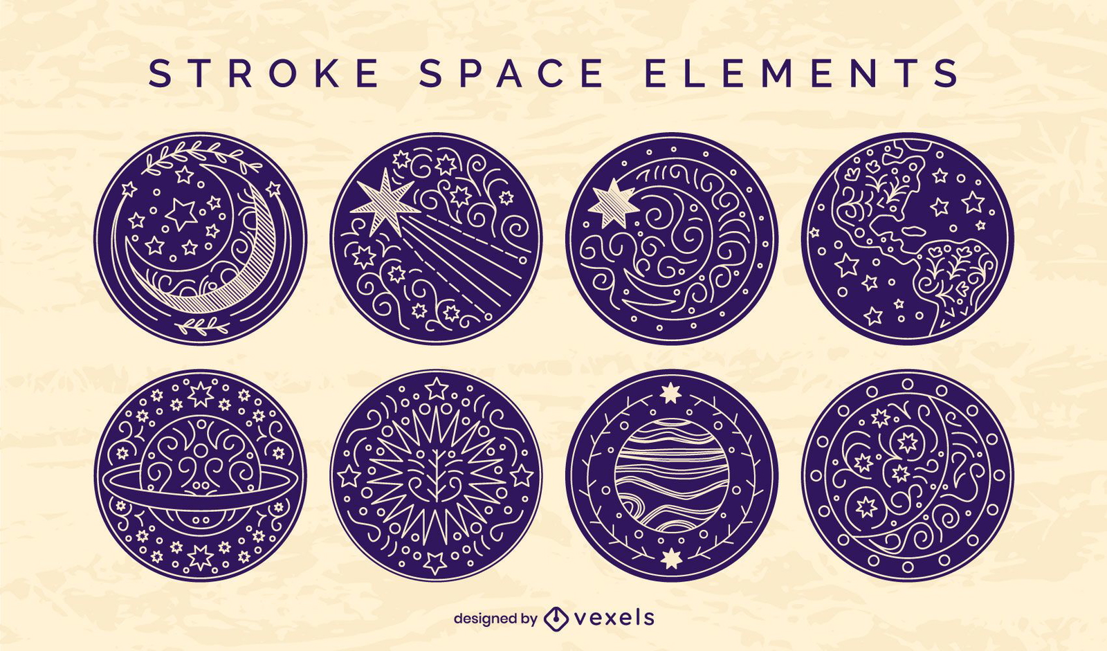 Space Elements Badge Stroke Set Vector Download