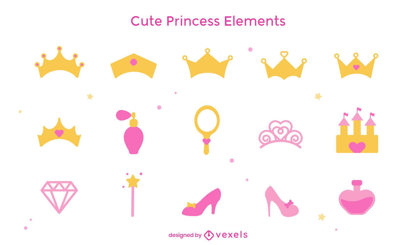 Cute Princess Elements Flat Set Vector Download