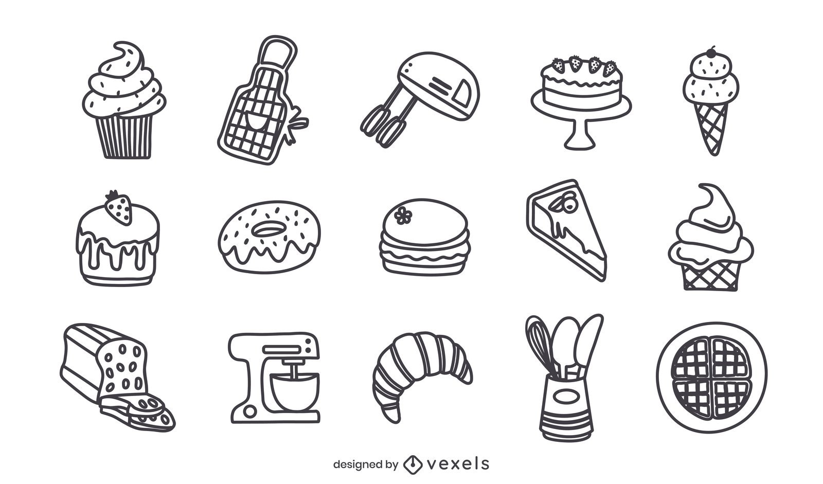 Bakery Elements Stroke Set Vector Download