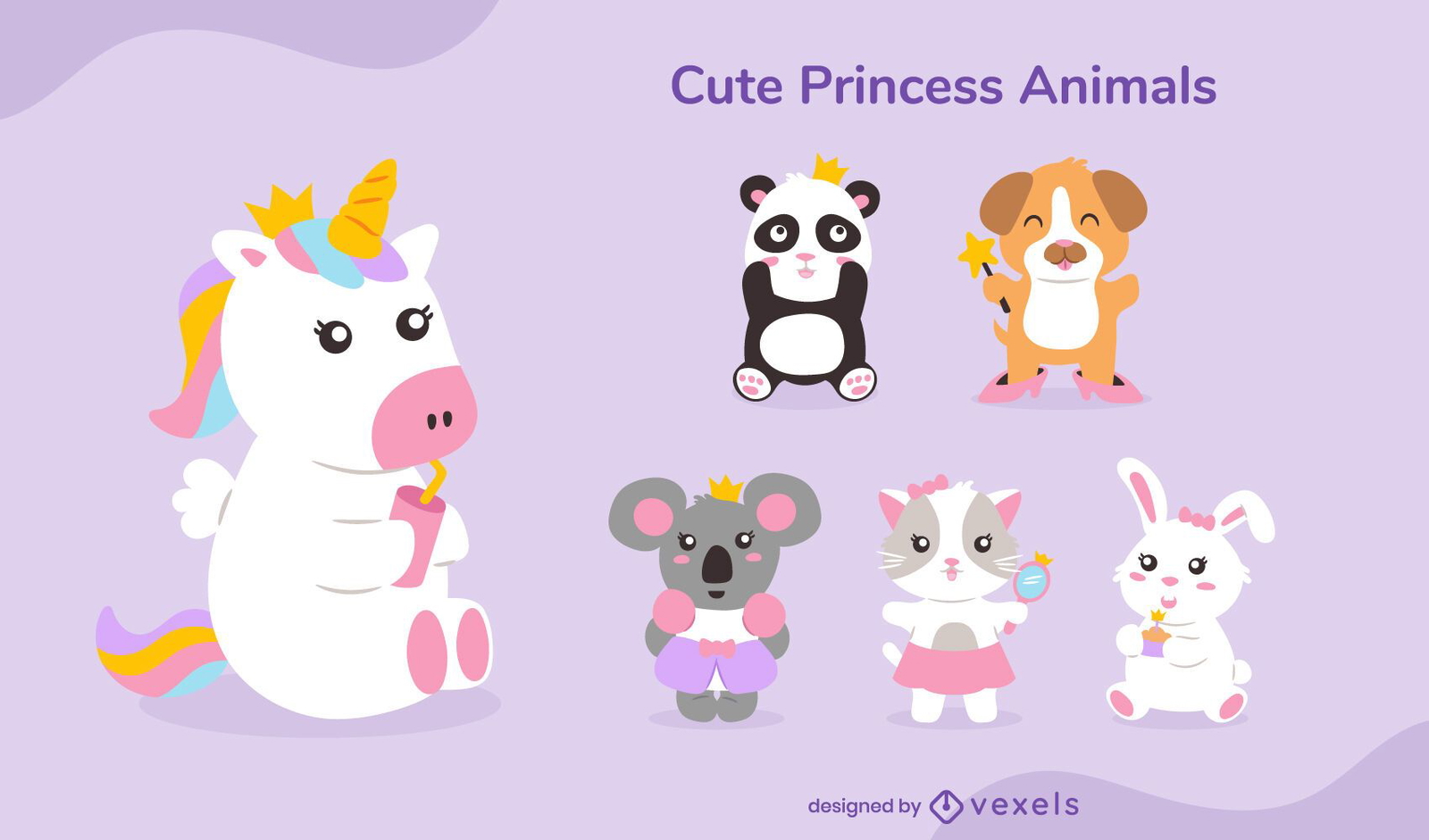 Cute Princess Animal Set Vector Download