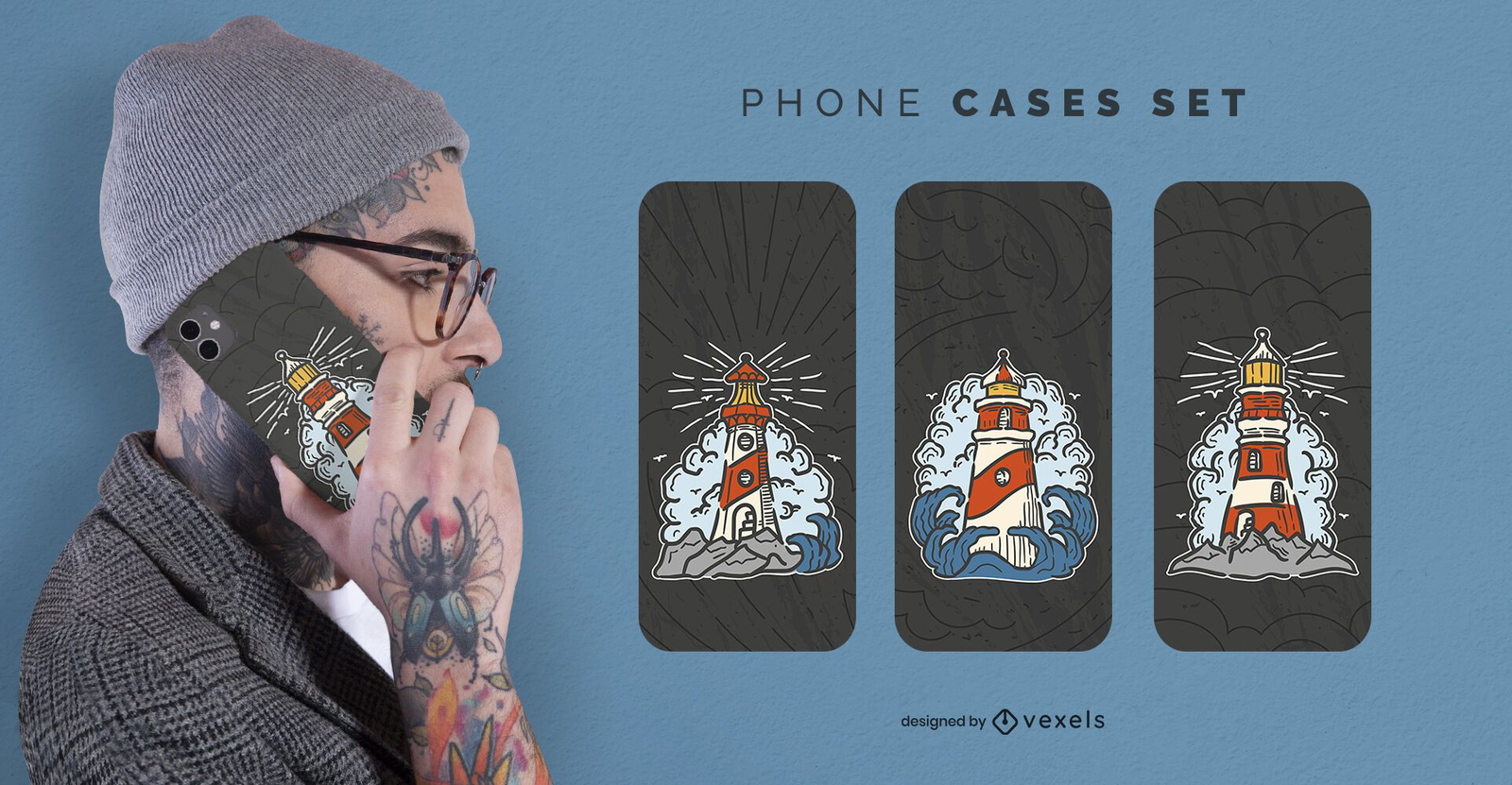 Vintage Lighthouse Phone Case Set Vector Download