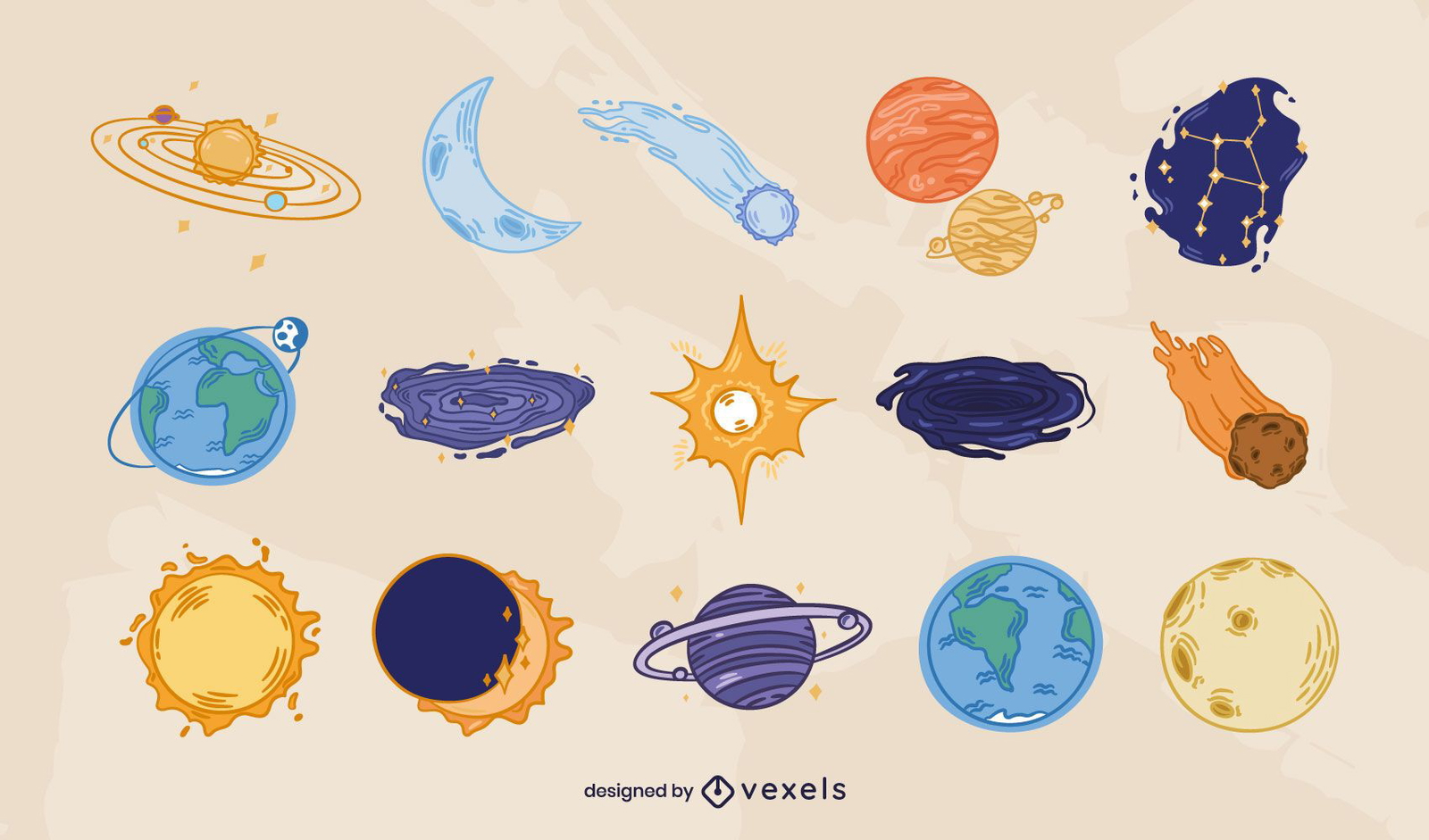 Outer Space Element Set Vector Download