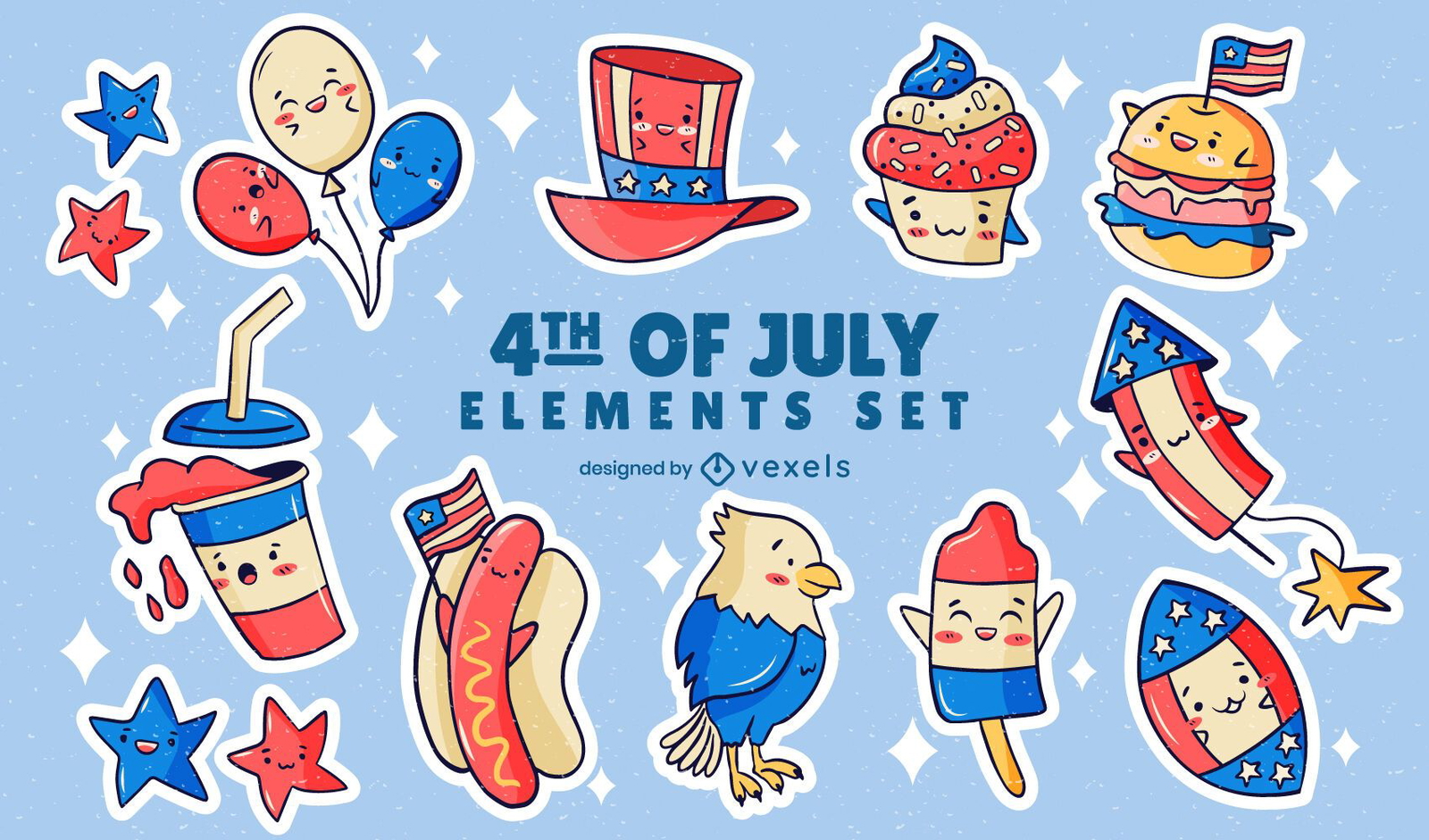 Independence Day Sticker Set Vector Download