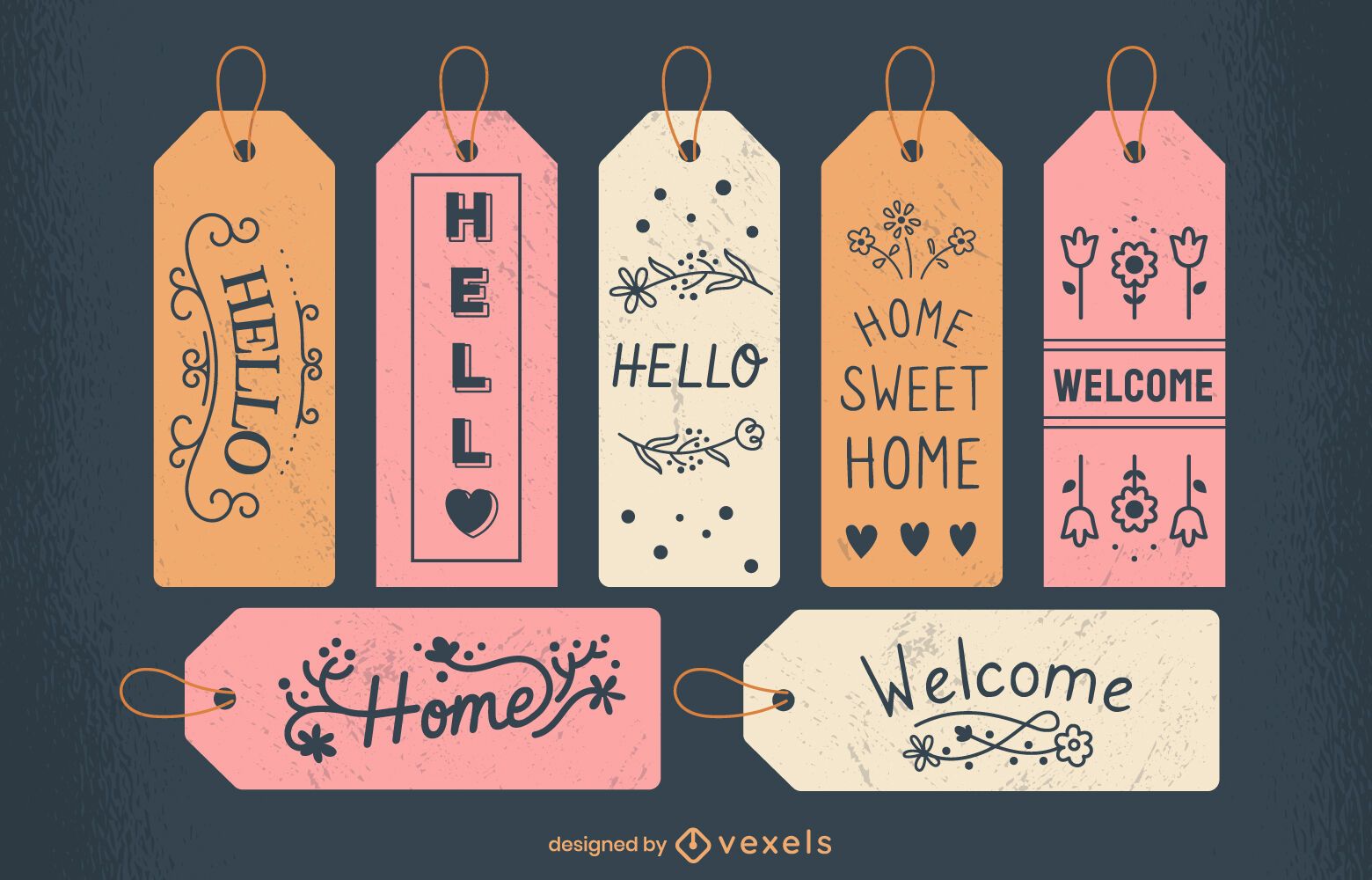 Door Tags Sweet Home Lettering Set Vector Download