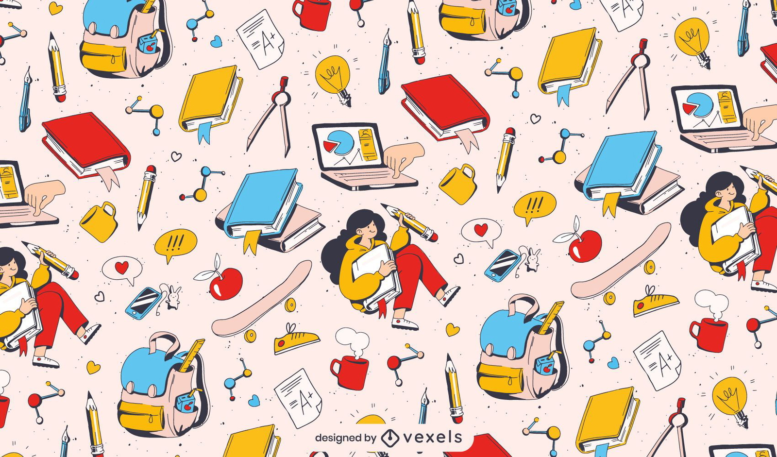 Back To School Studying Pattern Design Vector Download