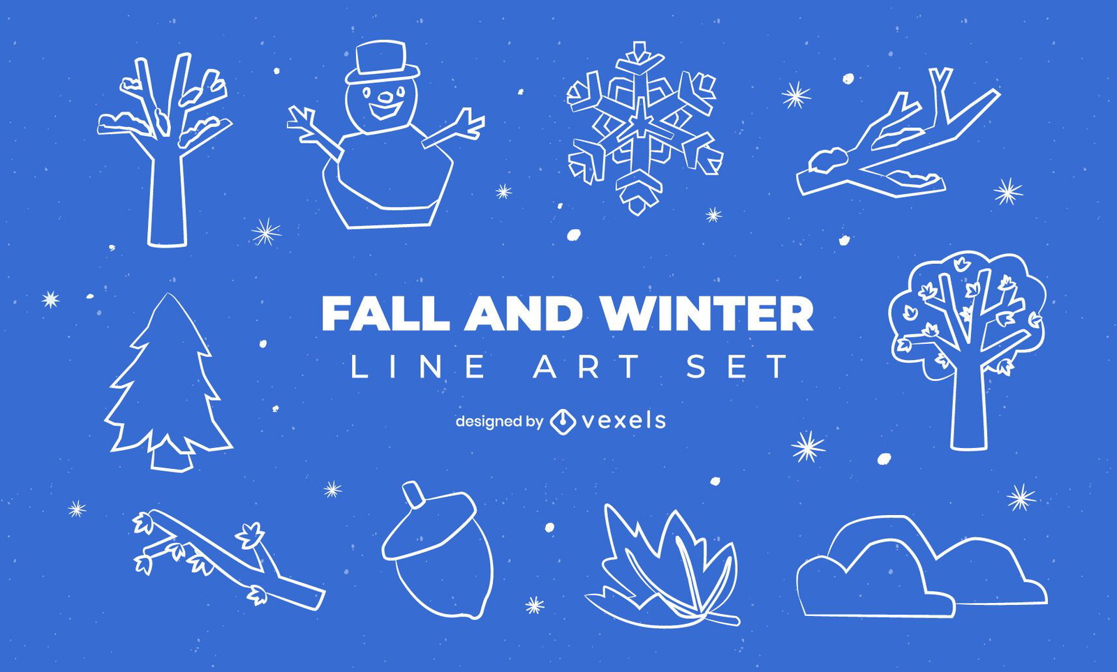 Winter Fall Seasons Line Art Element Set Vector Download