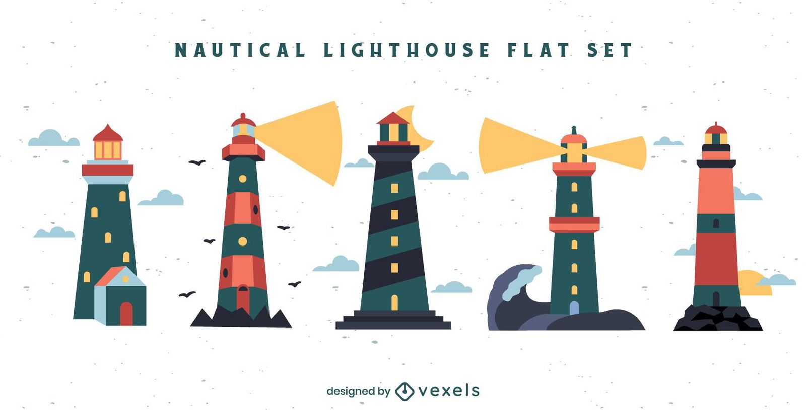 Lighthouse Ocean Guide Element Set Vector Download