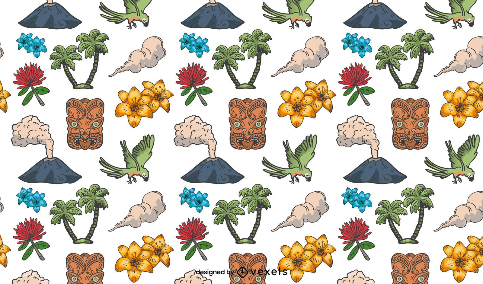 Tropical Island Elements Pattern Design Vector Download