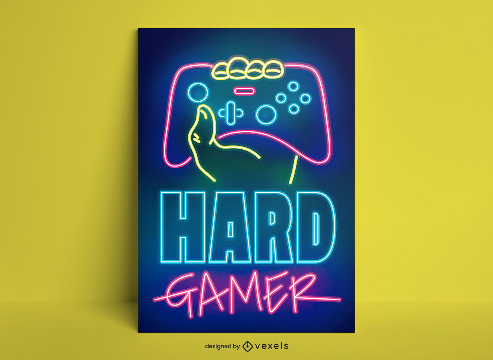 Hard Gamer Neon Poster Template Vector Download