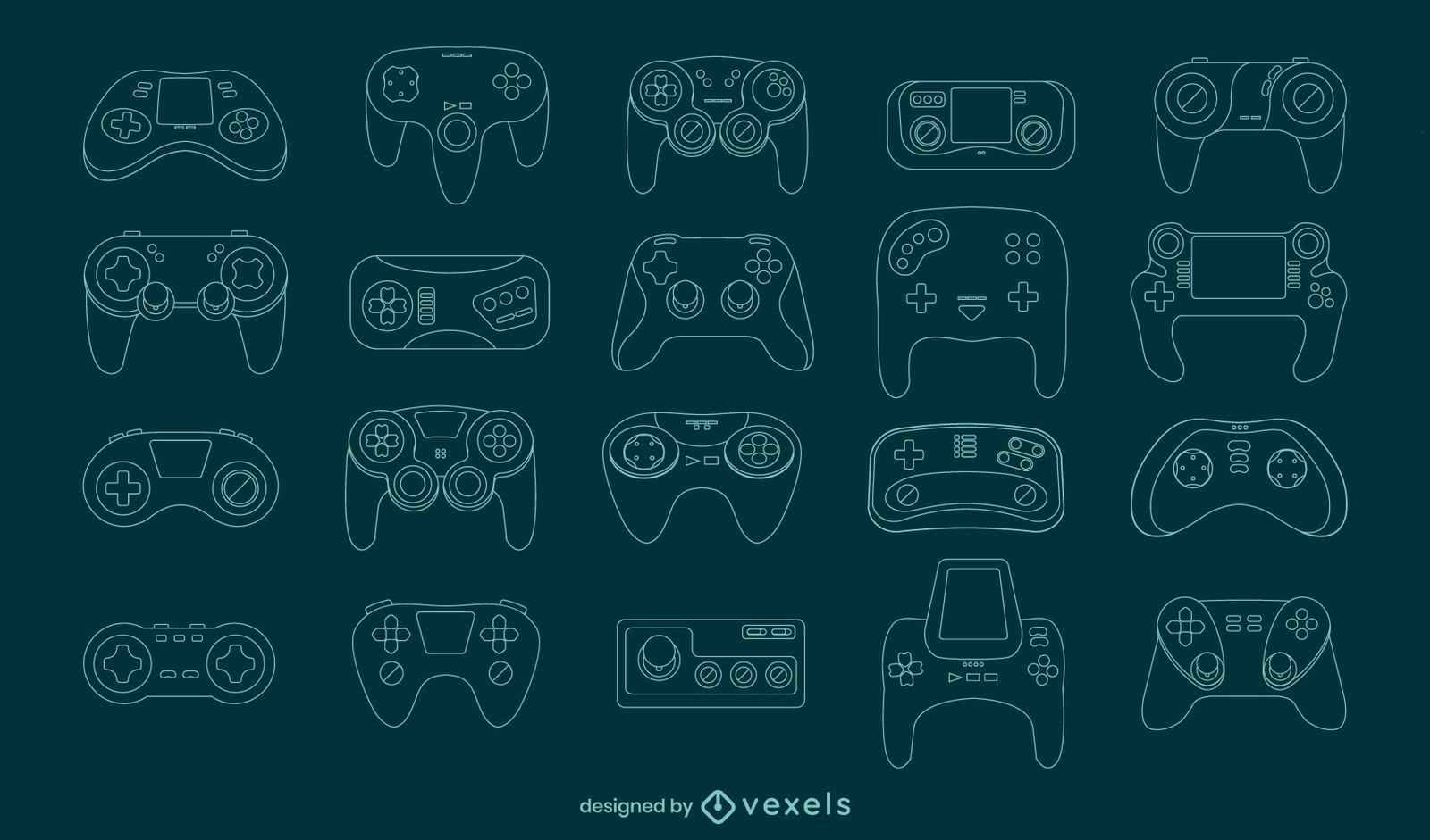 Gaming Consoles Joystick Line Art Set Vector Download