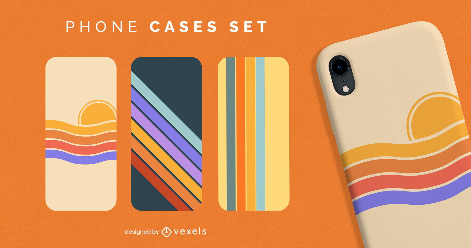 Retro Sunset Stripes Phone Case Set Vector Download