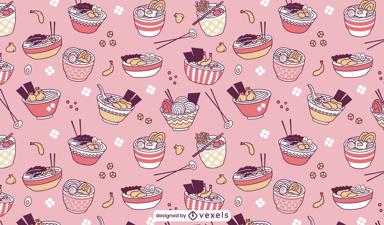 Ramen Japanese Food Pattern Design Vector Download
