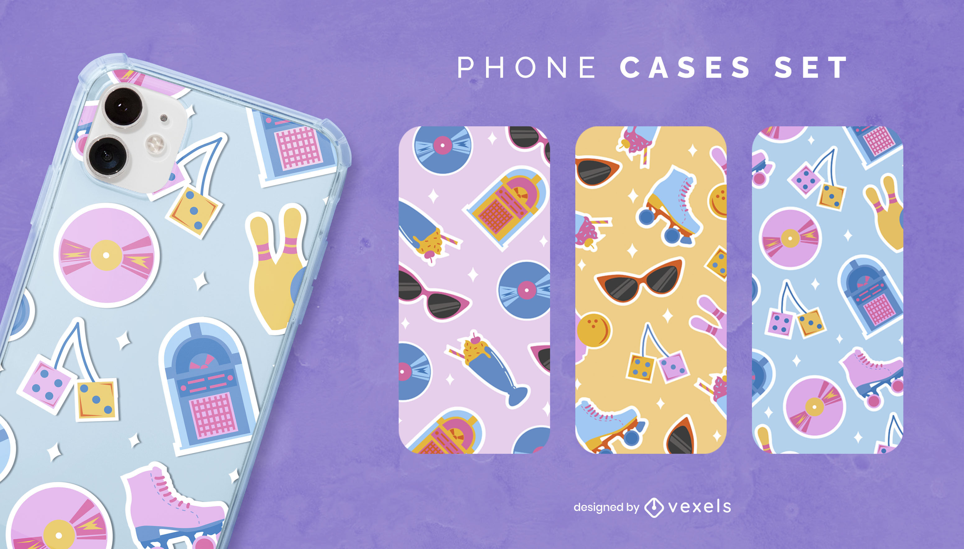 Retro 50's Elements Phone Case Set Vector Download