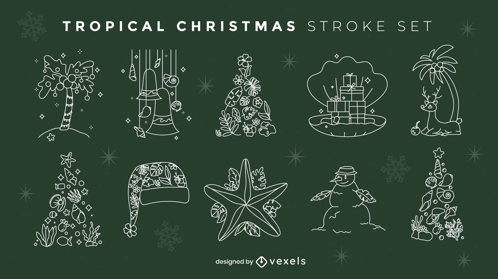 Christmas Season Tropical Elements Stroke Set Vector Download