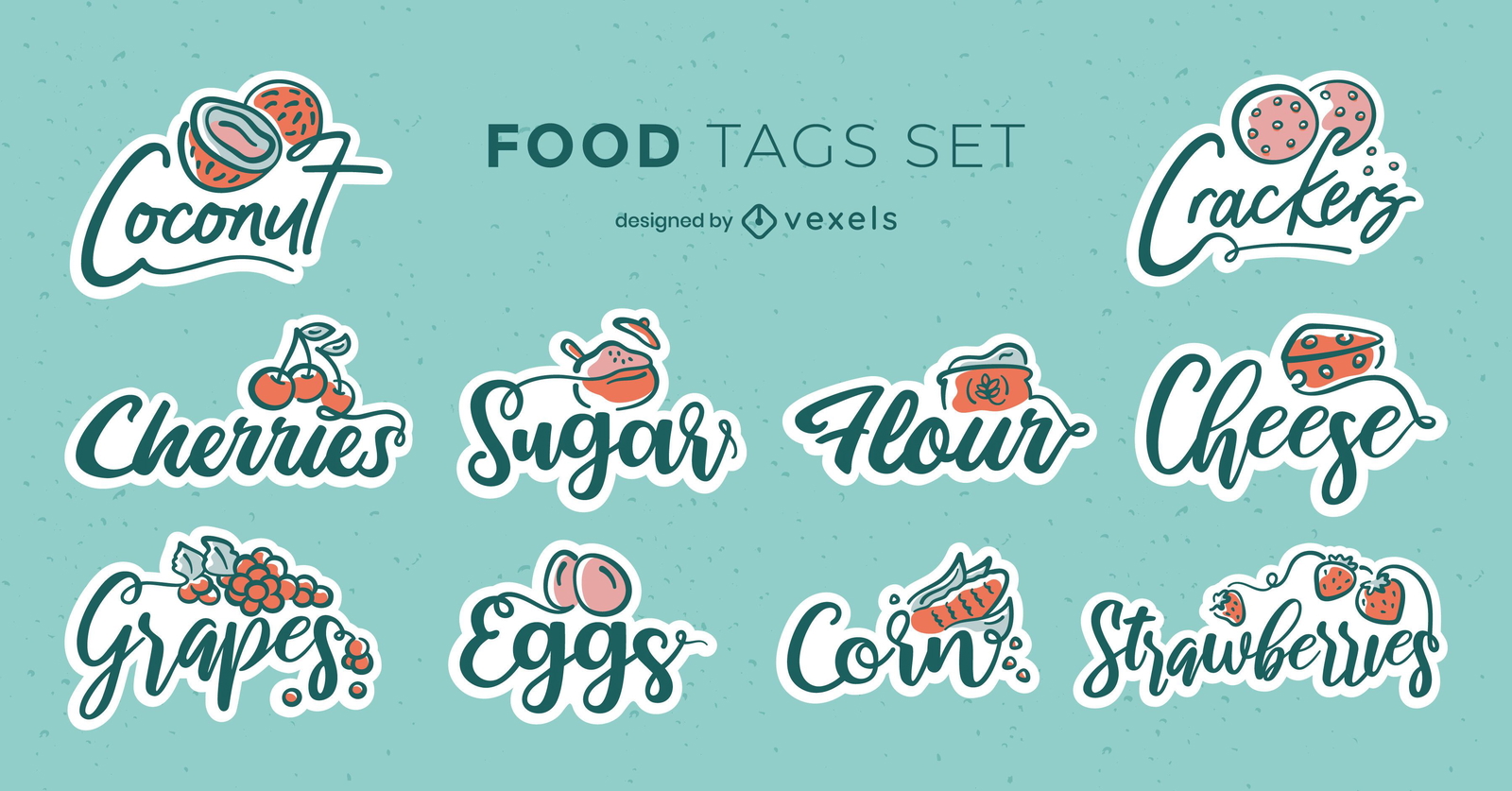 Food Ingredients Badges Lettering Set Vector Download
