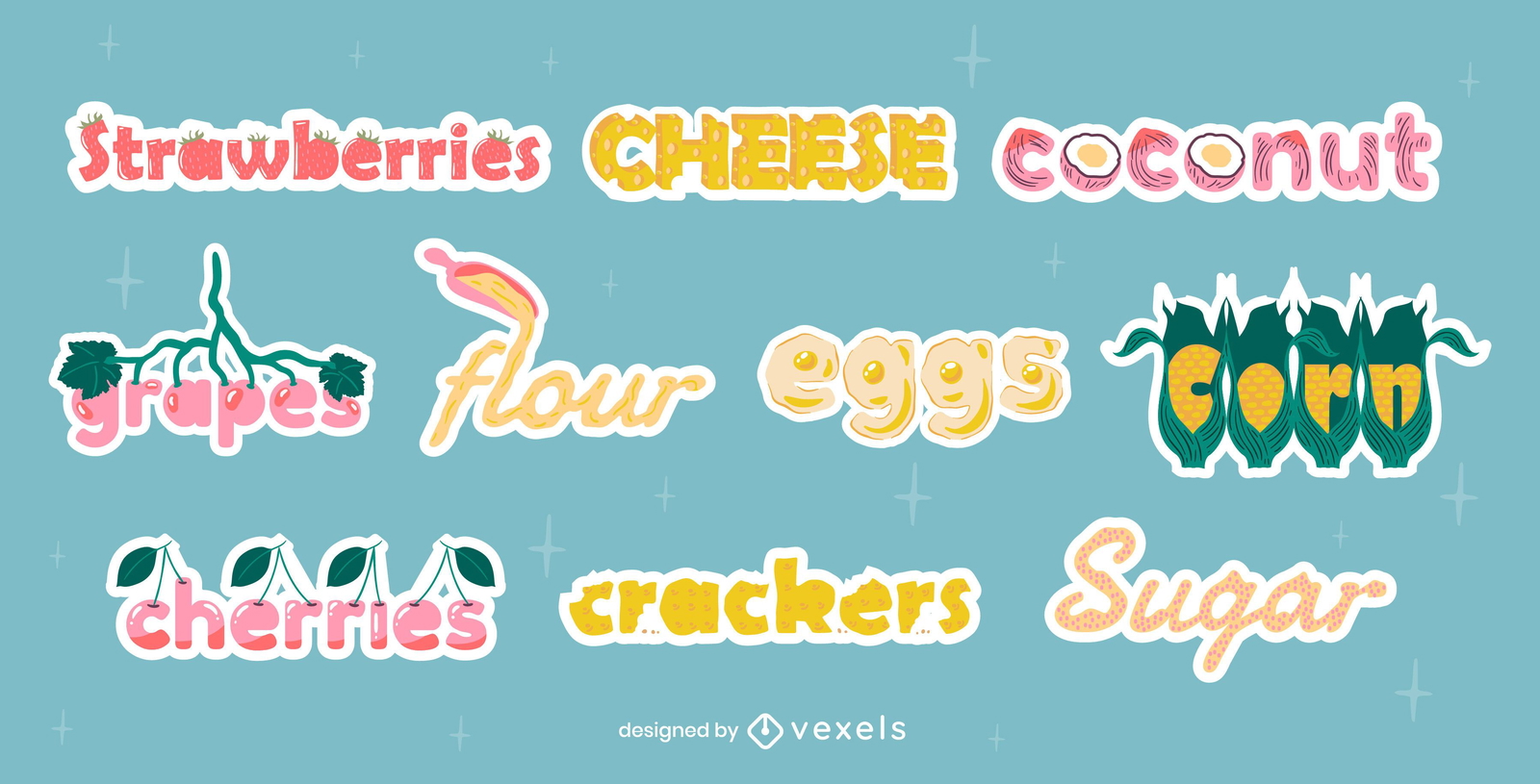Food Ingredient Titles Lettering Set Vector Download