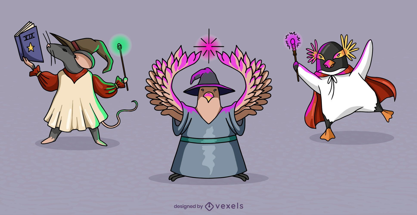 Wizard Animals Magic Fantasy Characters Set Vector Download