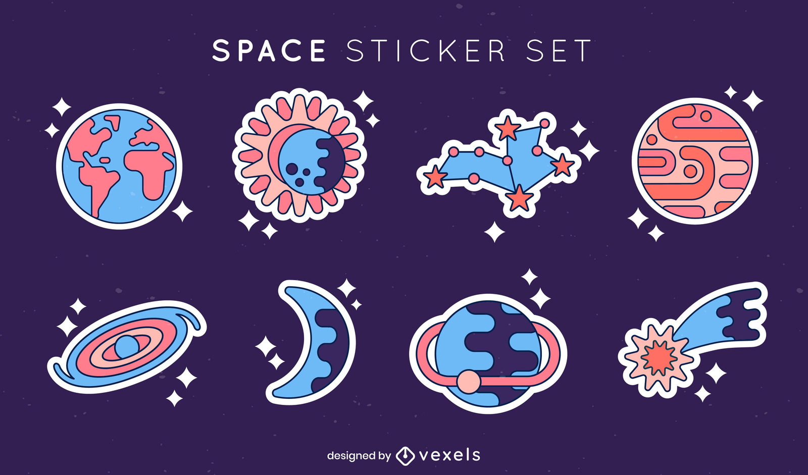 Set Of Space Sticker Elements Vector Download