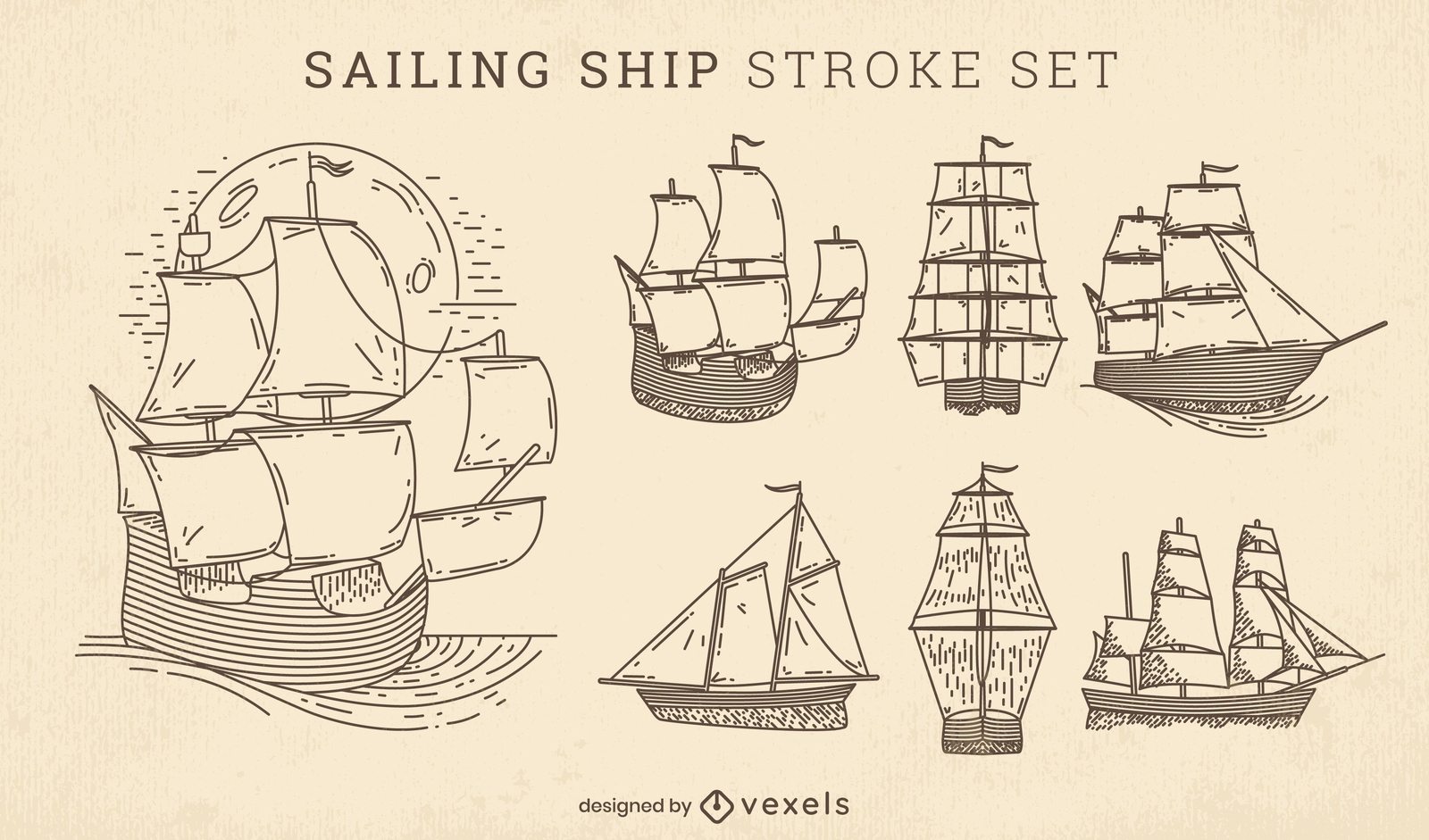 Sailing Ships Stroke Set Vector Download