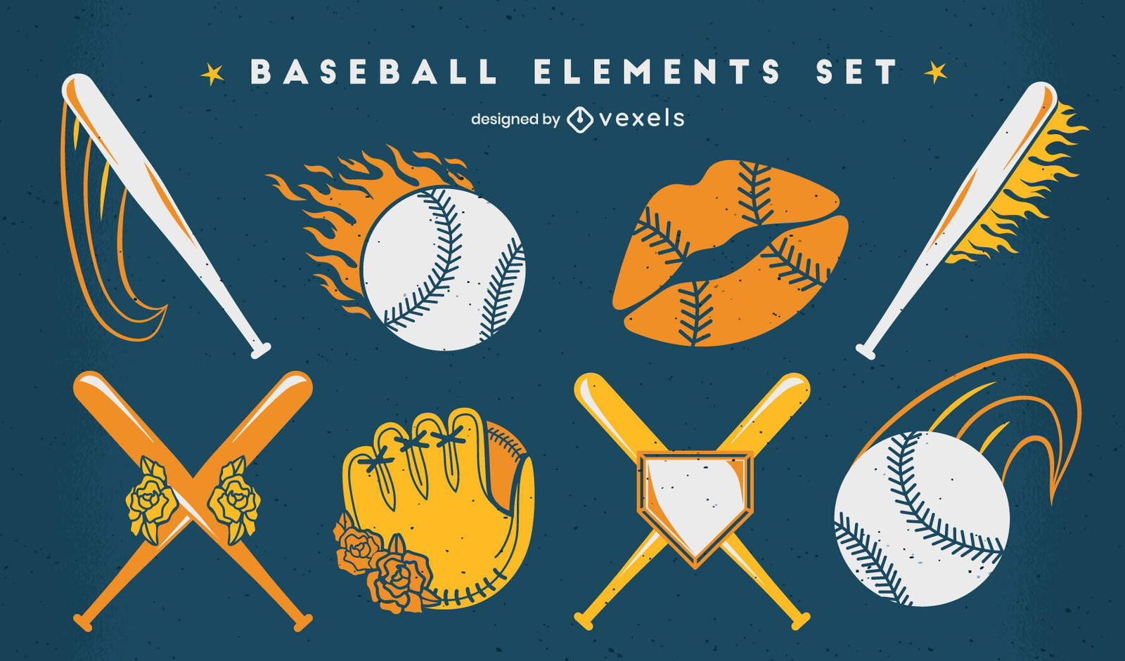 Vintage Baseball Elements Set Vector Download