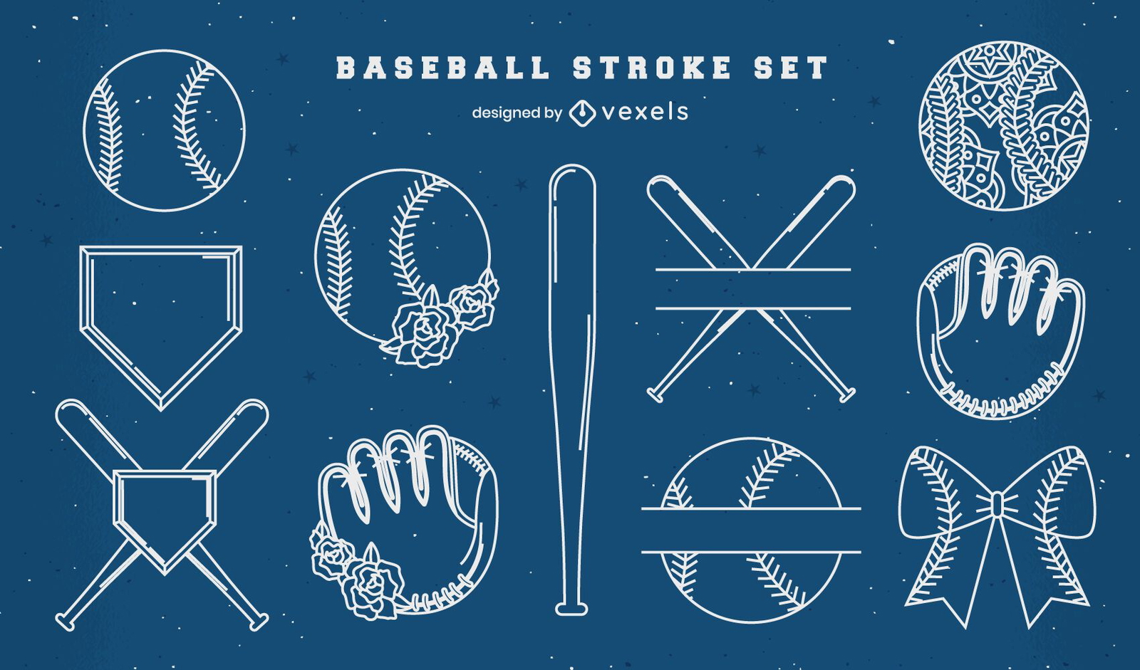 Stroke Baseball Elements Set Vector Download