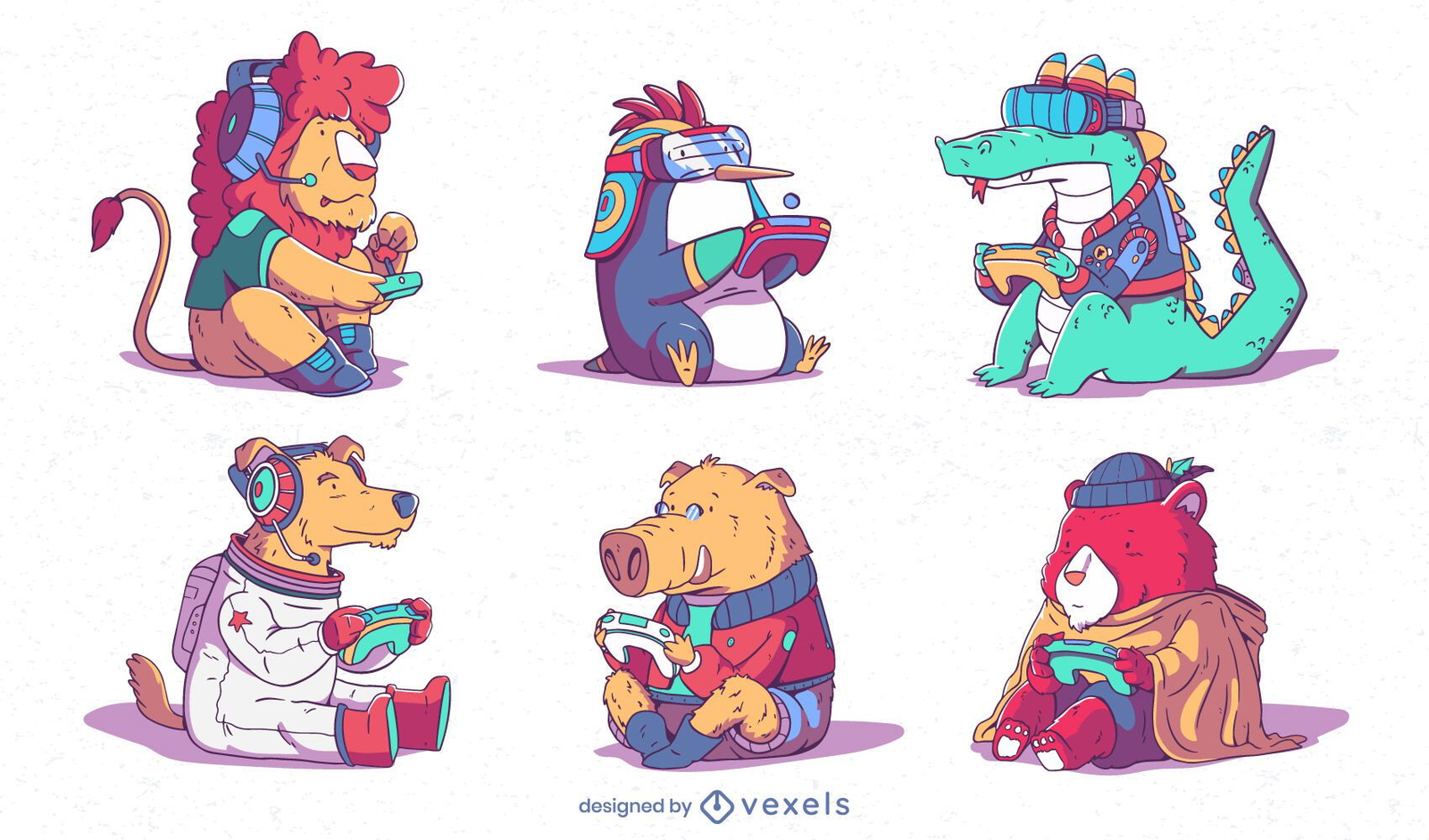 Cute Gaming Animals Set Vector Download