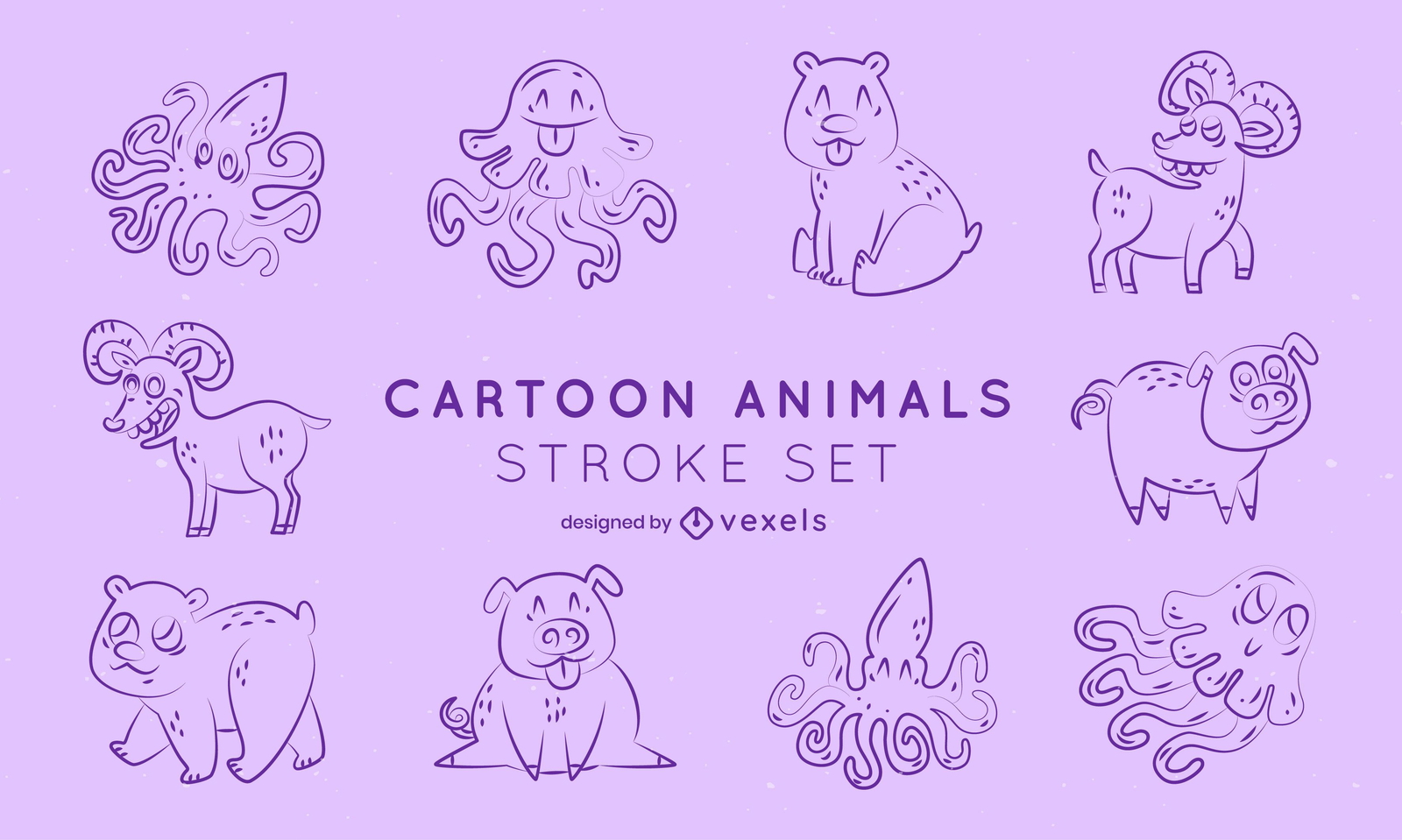 Cartoon Stroke Animals Set Vector Download