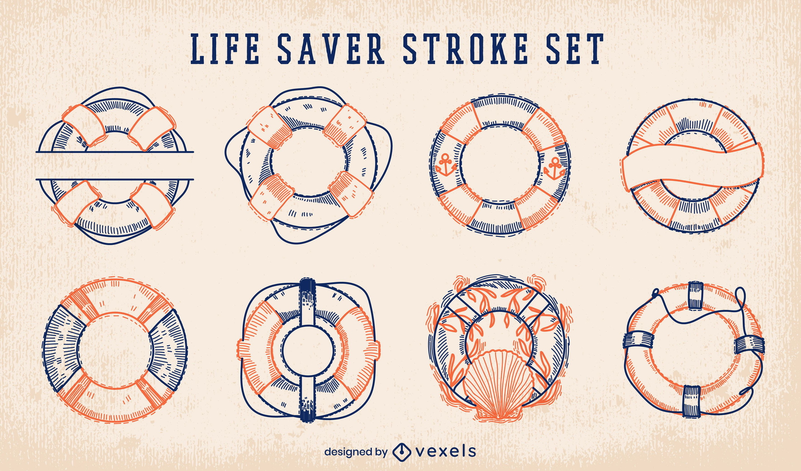 Nautical Life Savers Stroke Set Vector Download