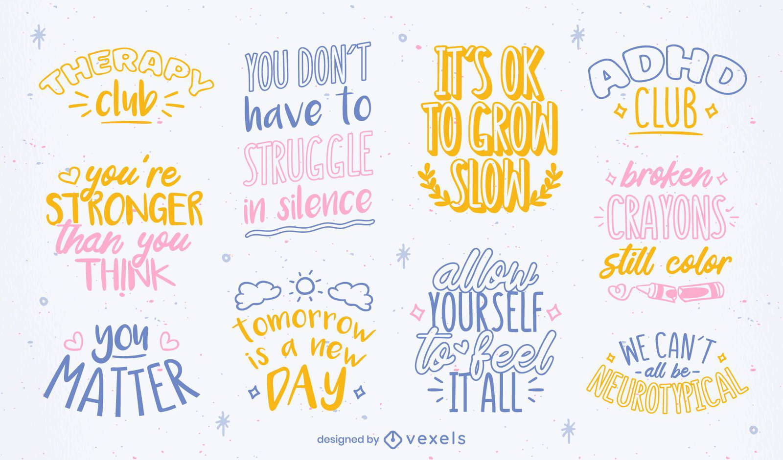 Mental Health Awareness Lettering Set Vector Download