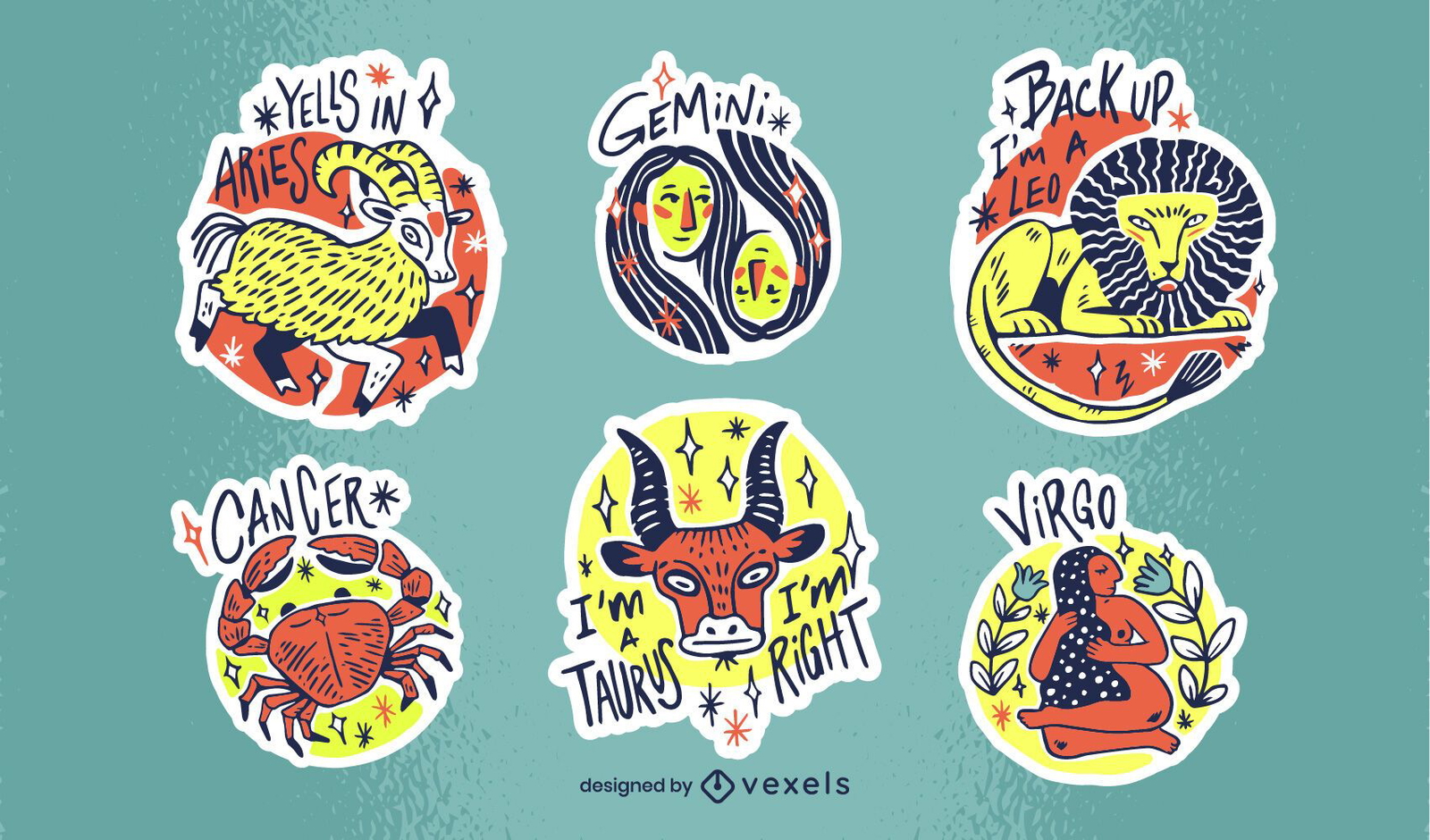 Set Of Hand Drawn Zodiac Stickers Vector Download