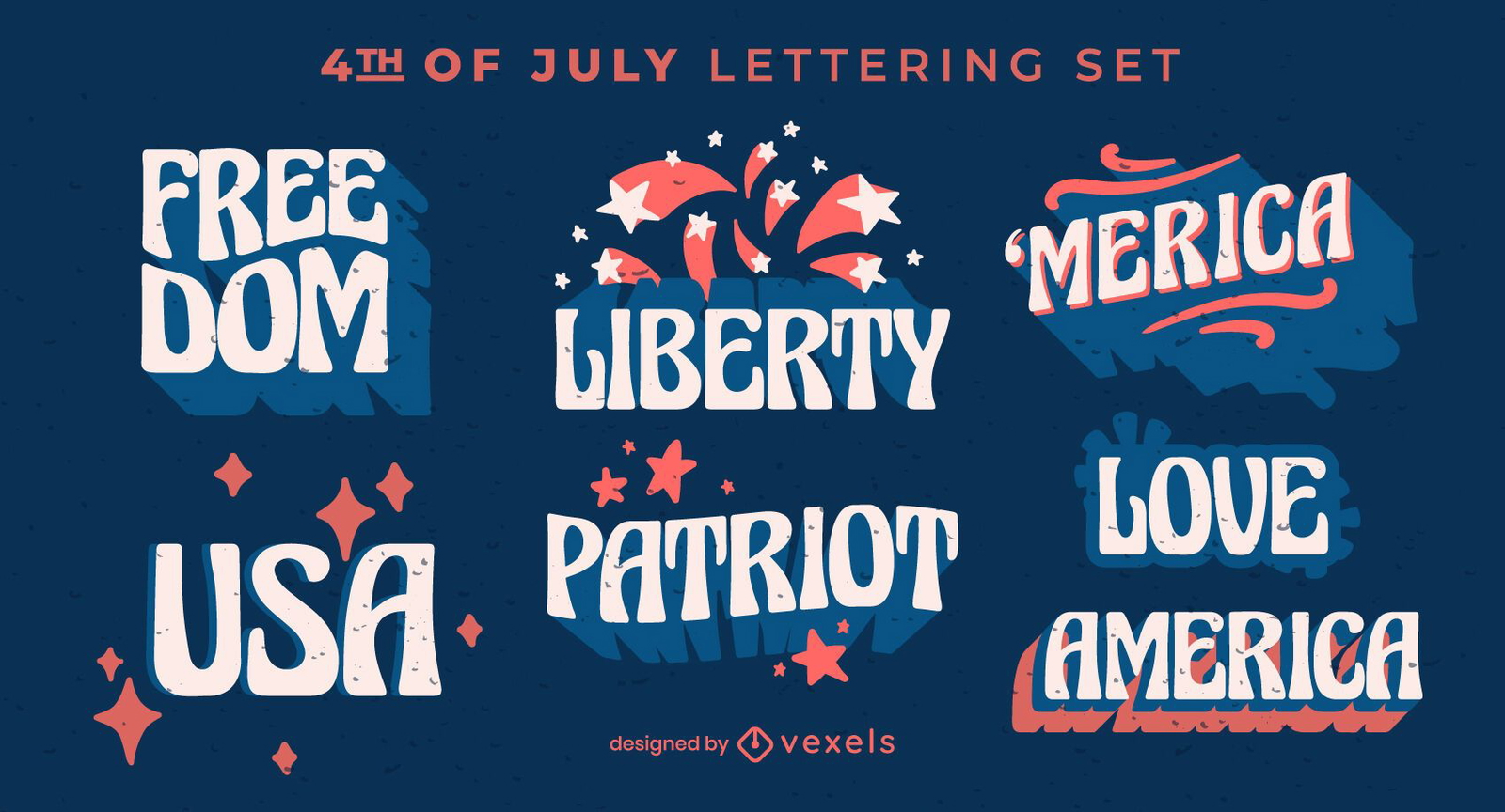 4th Of July Lettering Elements Set Vector Download