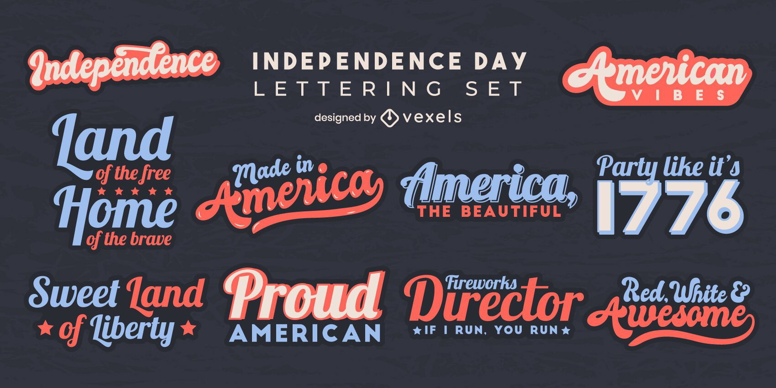 Independence Day Set Of Lettering Elements Vector Download