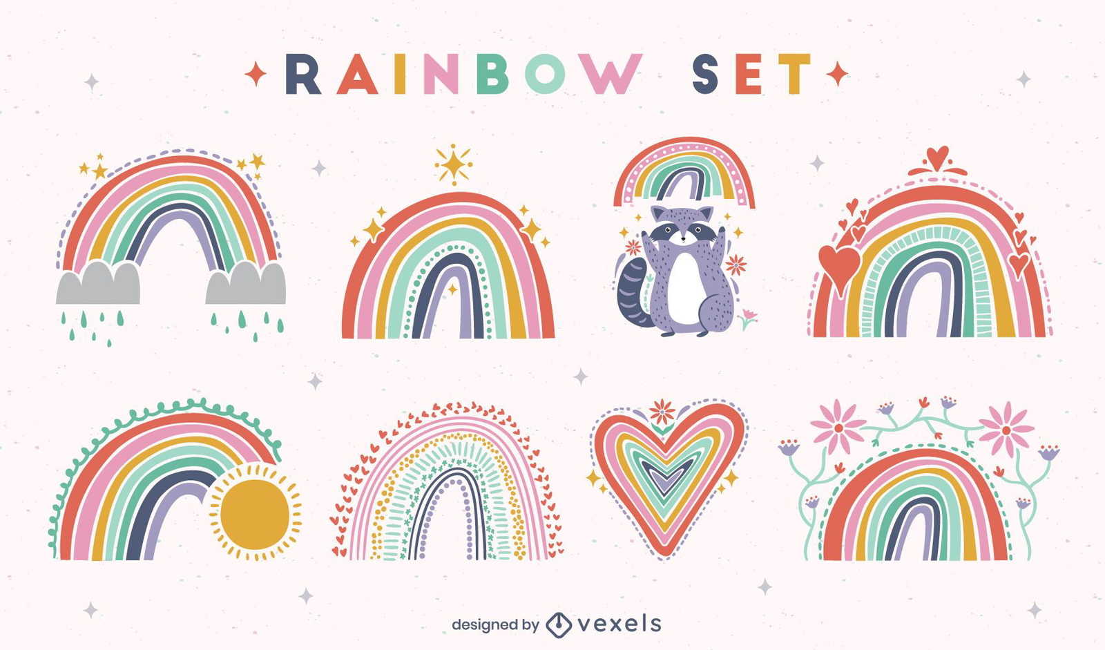 Set Of Flat Hand Drawn Rainbows Vector Download
