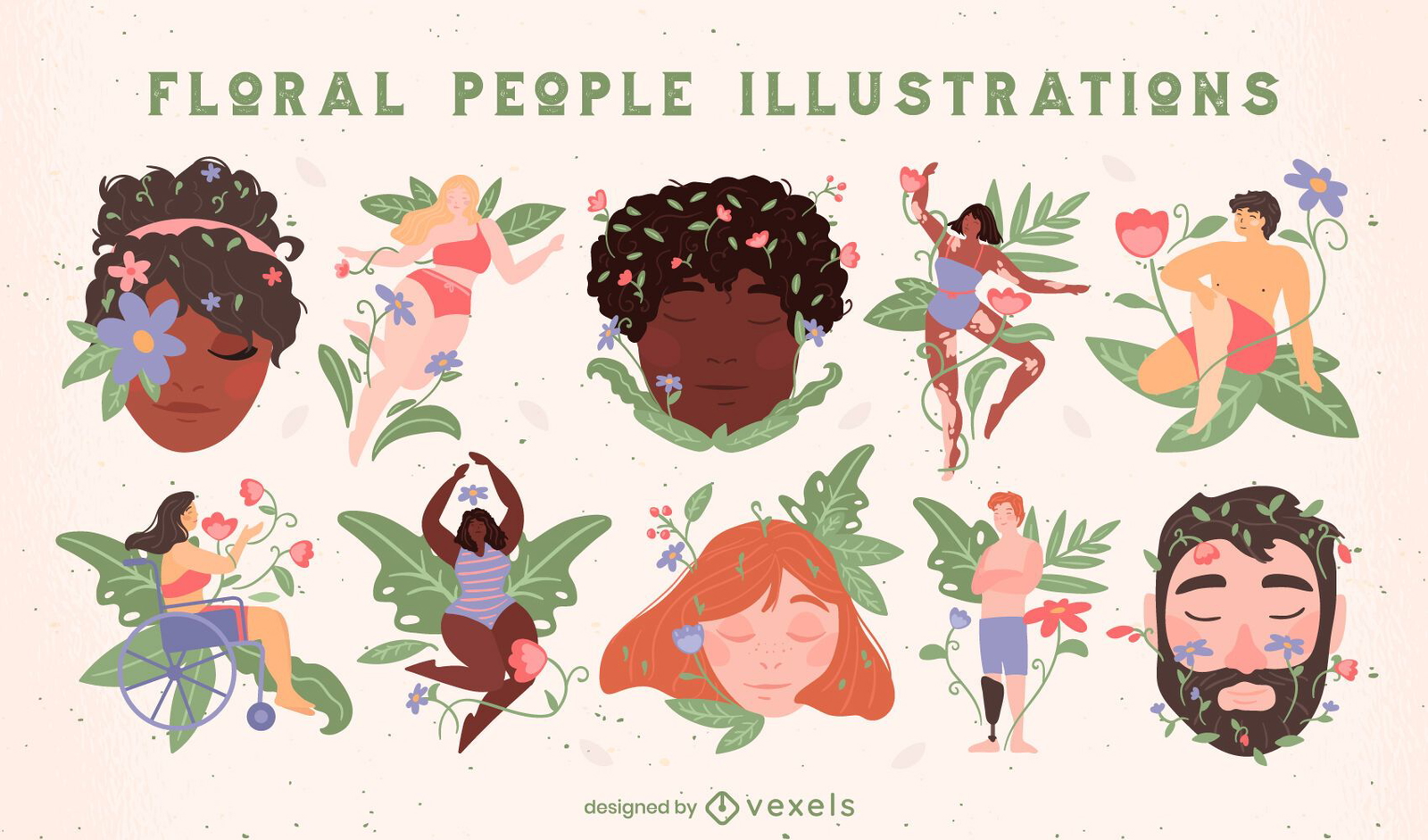 Floral People Flat Set Vector Download
