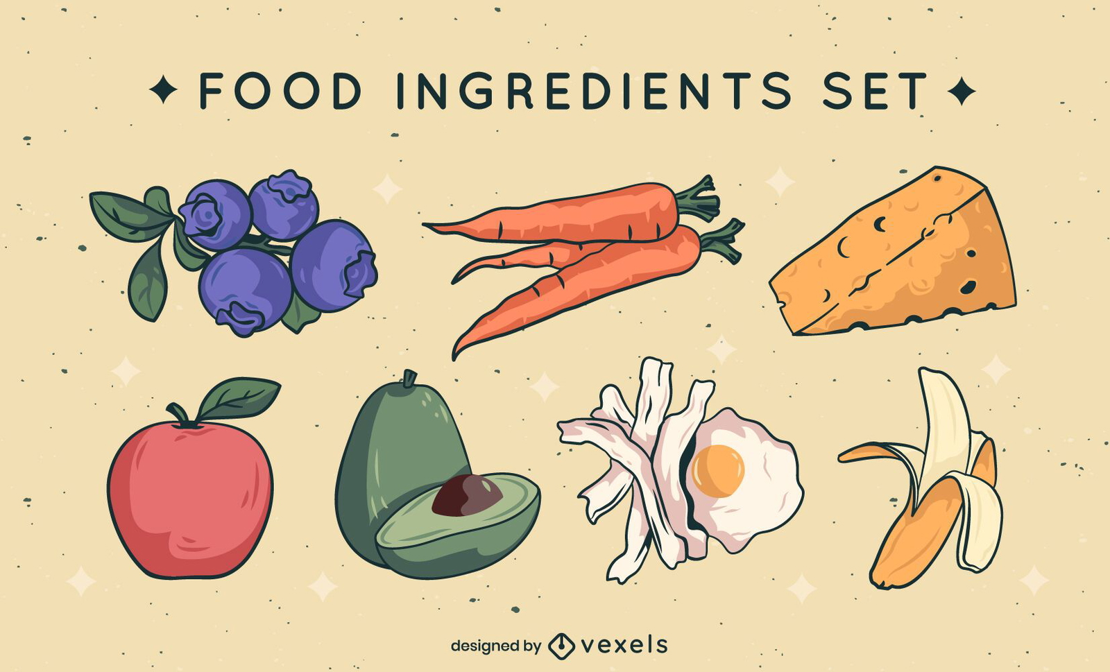 Food Elements Ingredients Set Color Stroke Vector Download