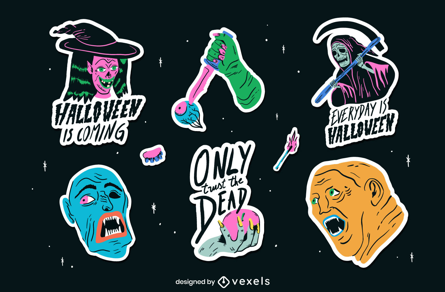 Halloween Creepy Sticker Set Vector Download