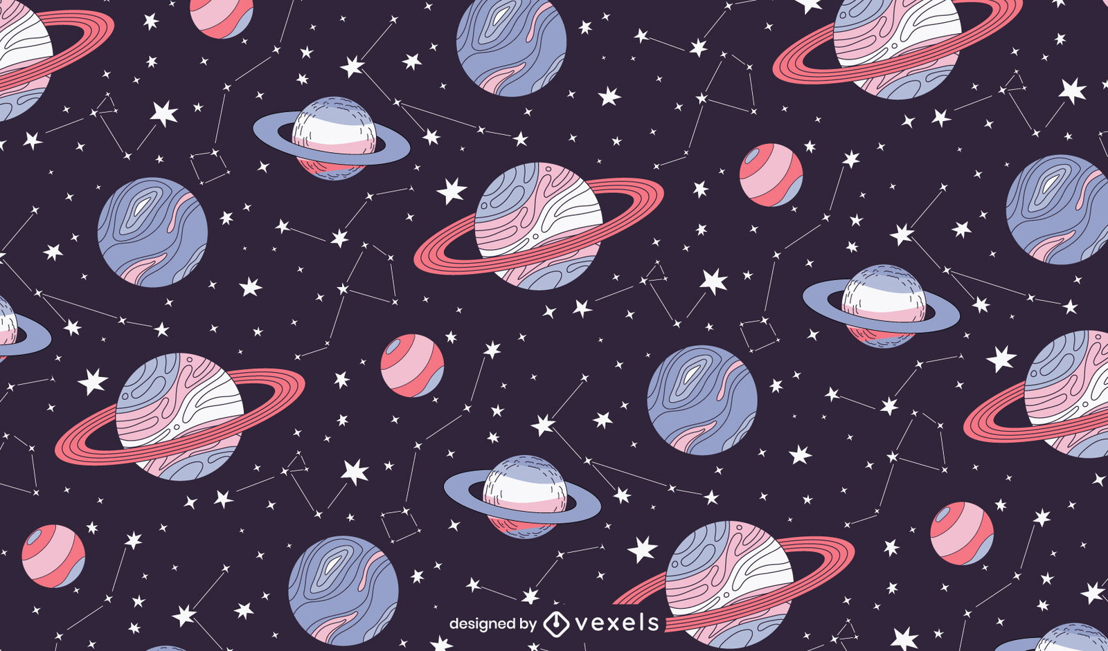 Space And Planets Color Stroke Pattern Vector Download