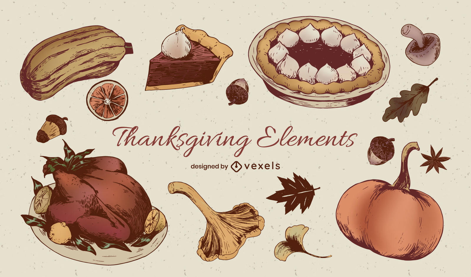 Thanksgiving Dinner Traditional Food Set Vector Download